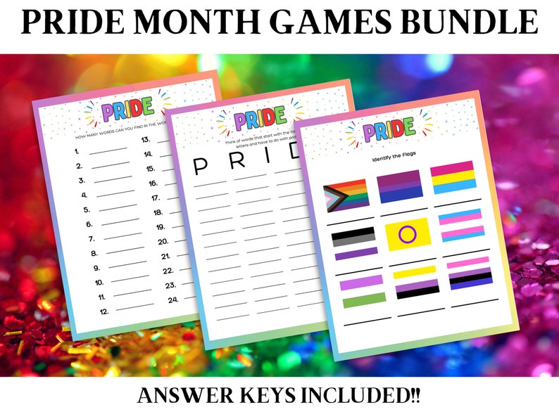 14 PRIDE Month Games Bundle Printable, LGBTQ+ Pride Party Game, Pride Flags Game, Rainbow Gay ...
