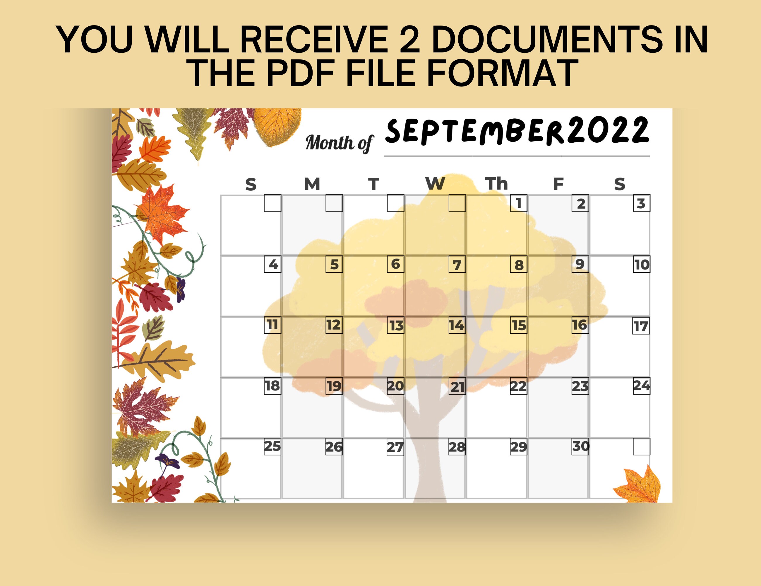 September Calendar Printable - Etsy