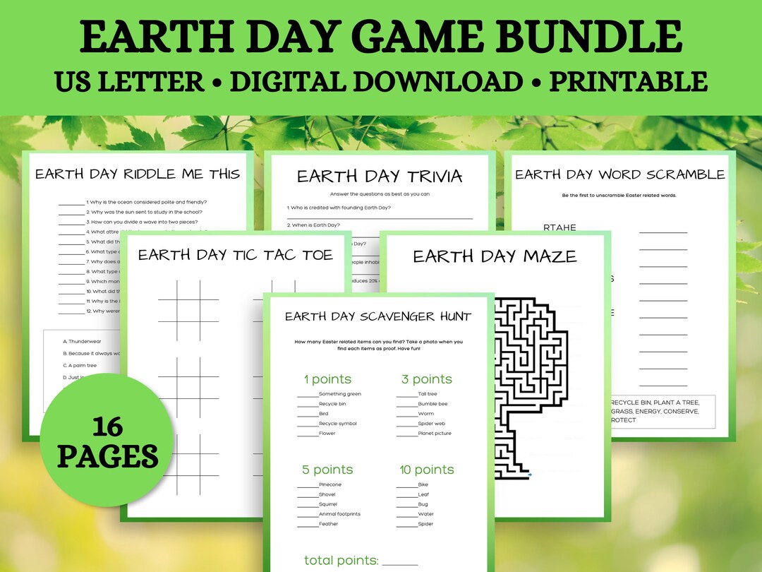Earth Day Game Bundle, Printable Games for Kids, Class Activity, Earth ...
