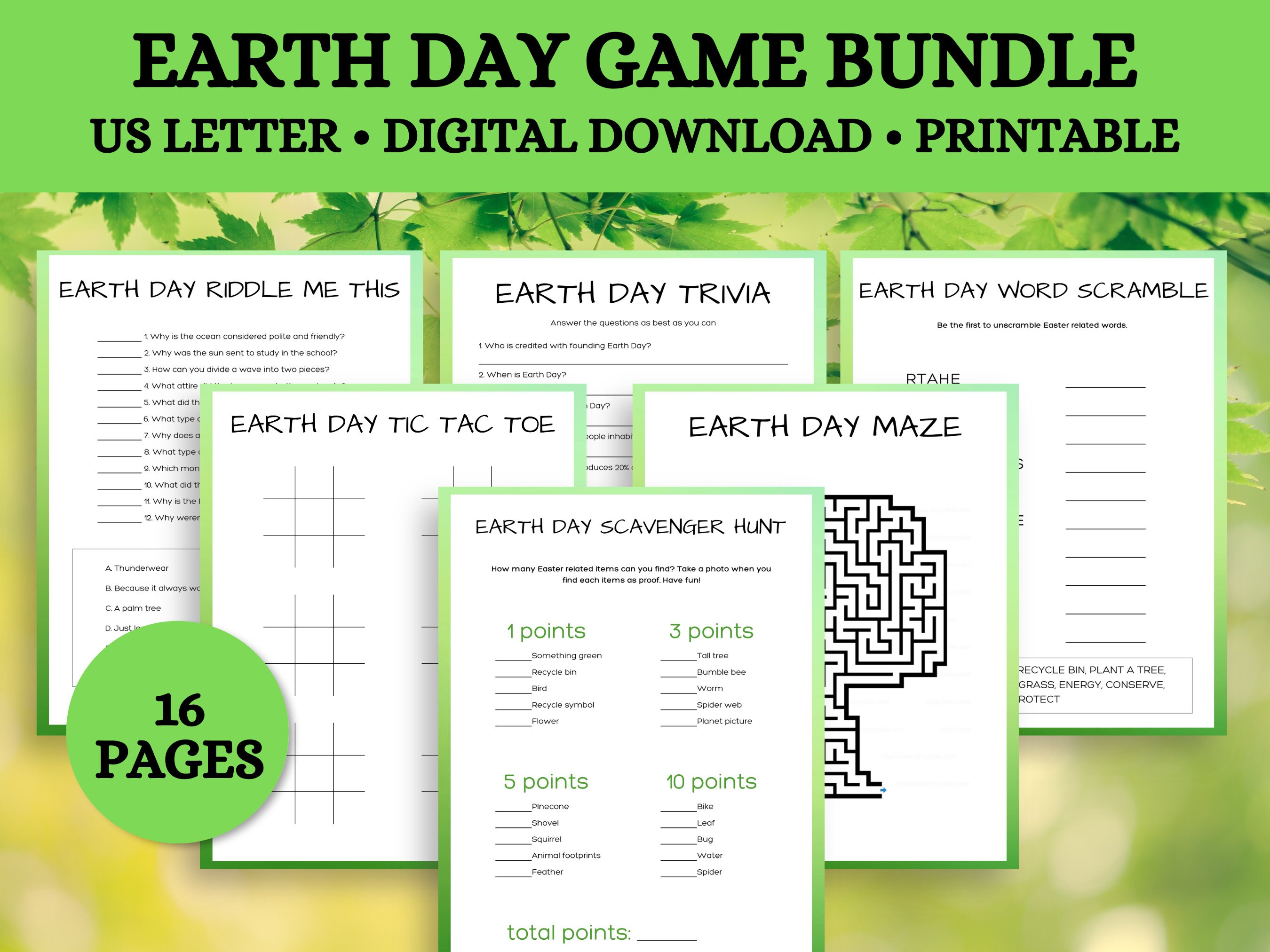 Earth Day Game Bundle, Printable Games for Kids, Class Activity, Earth ...