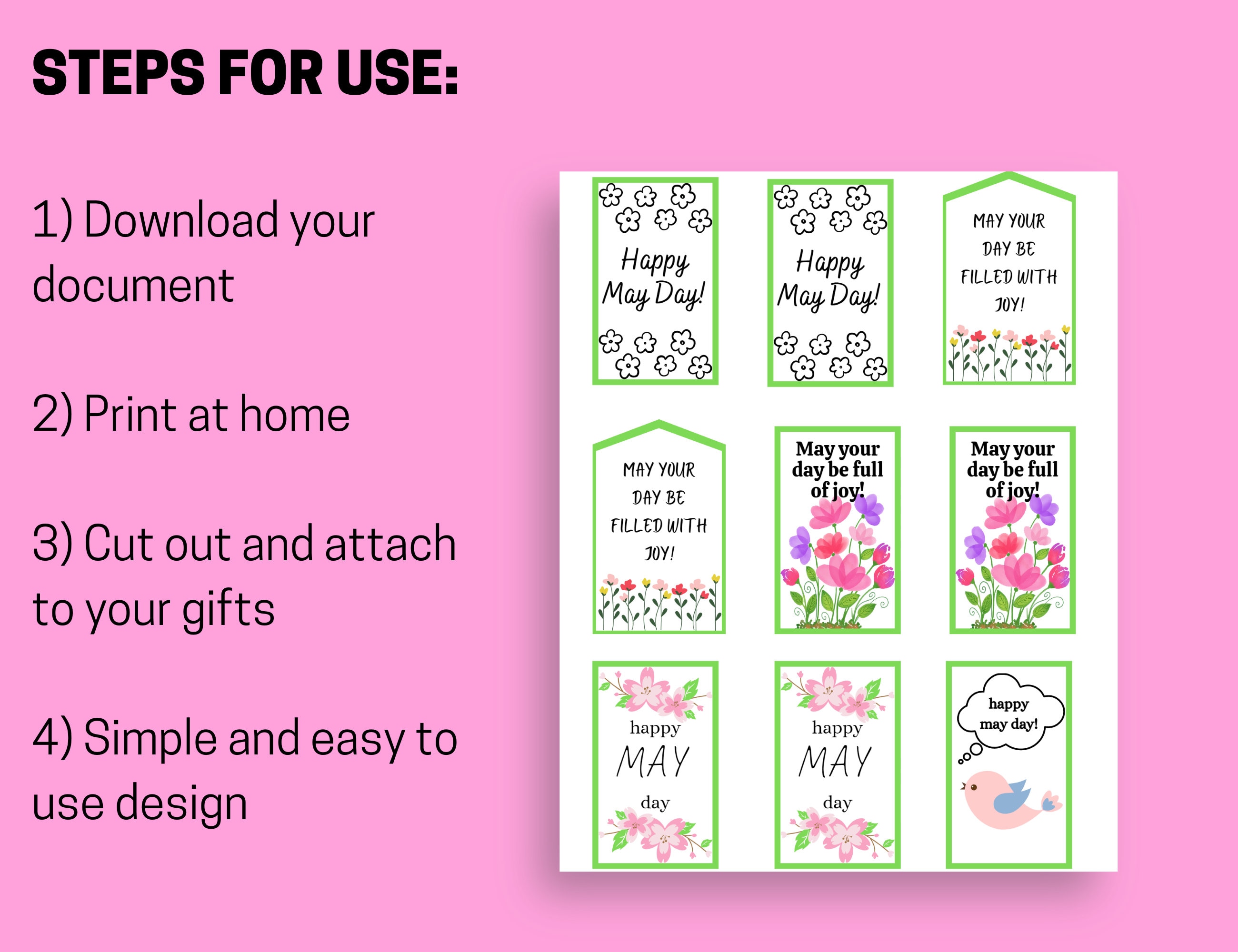 May Day Tags Printables, Spring Gift Tags, Printable May Day Basket Tag ...