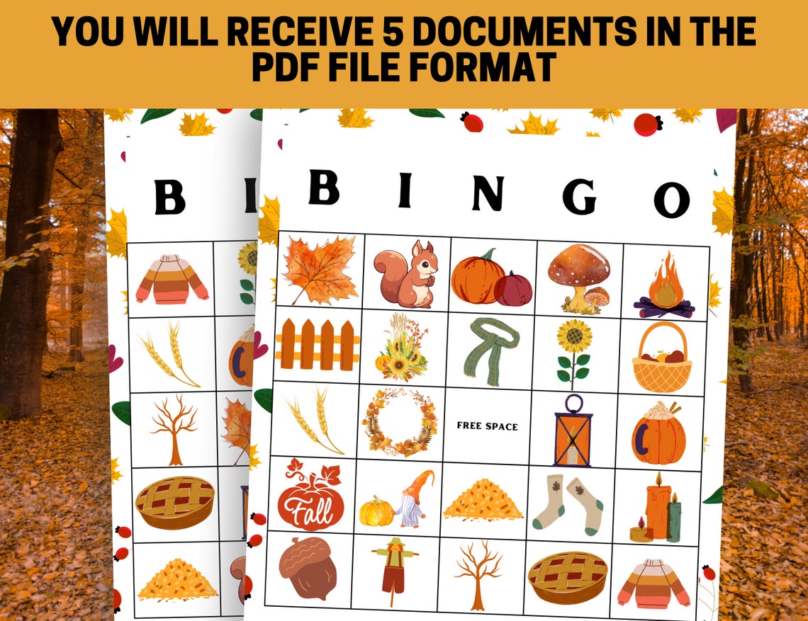 50 Page Fall Bingo Cards Printable, Fall Bingo Printable, Fall Party ...