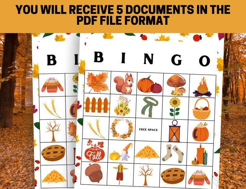 50 Page Fall Bingo Cards Printable, Fall Bingo Printable, Fall Party ...