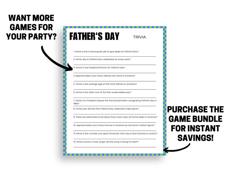 Father's Day Trivia Game Printable Father's Day - Etsy