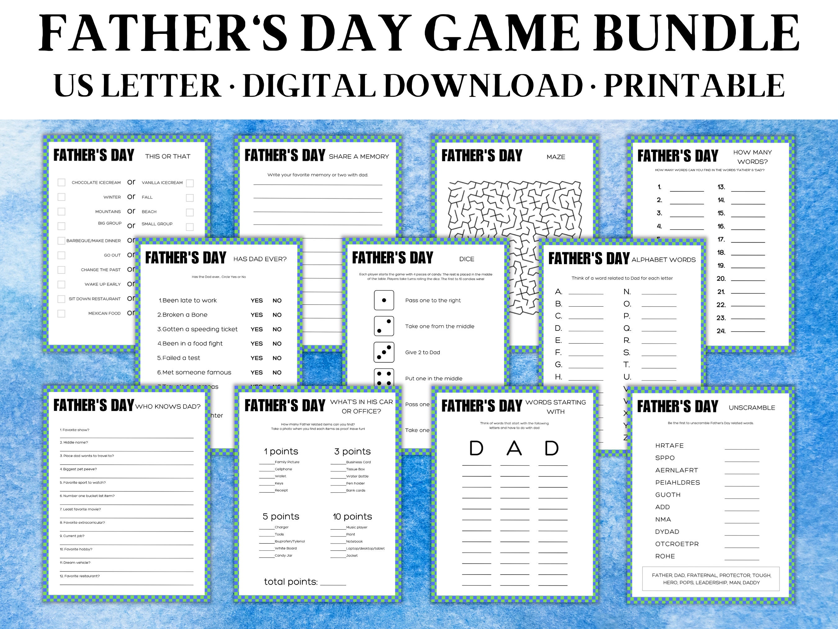 13 Father's Day Game Bundle Printable, Father's Day Games, Father's Day ...