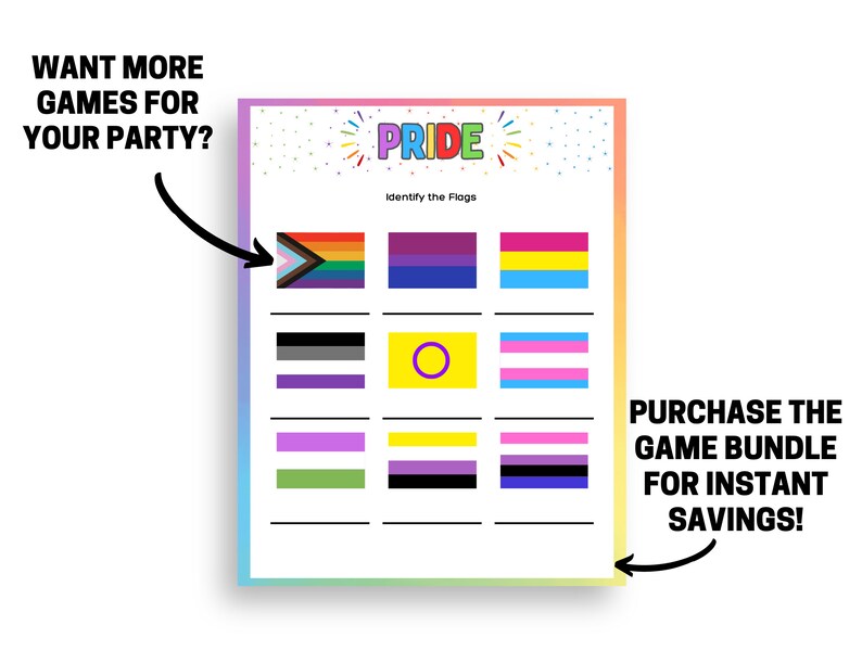 PRIDE Month Game Printable, LGBTQ+ Pride Party Game, Pride Flags Game ...