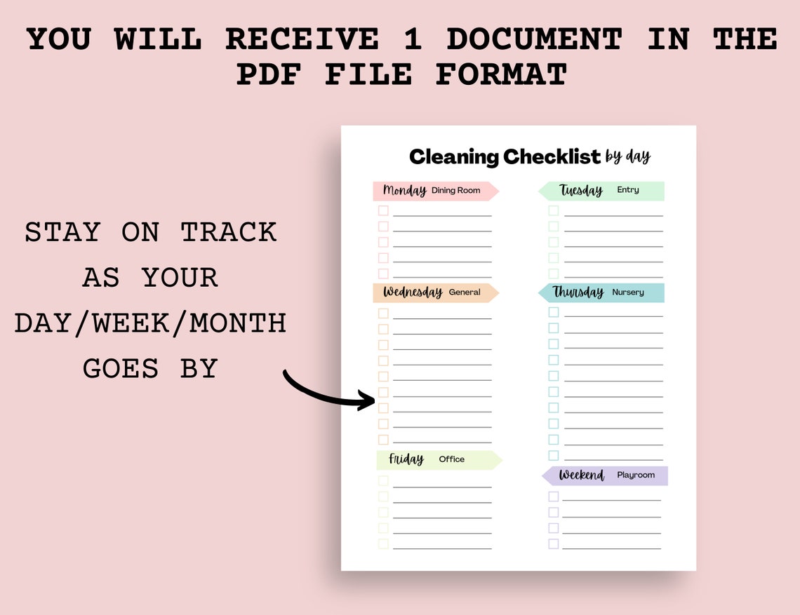 Spring Cleaning Checklist Printable, Weekly Cleaning Checklist ...