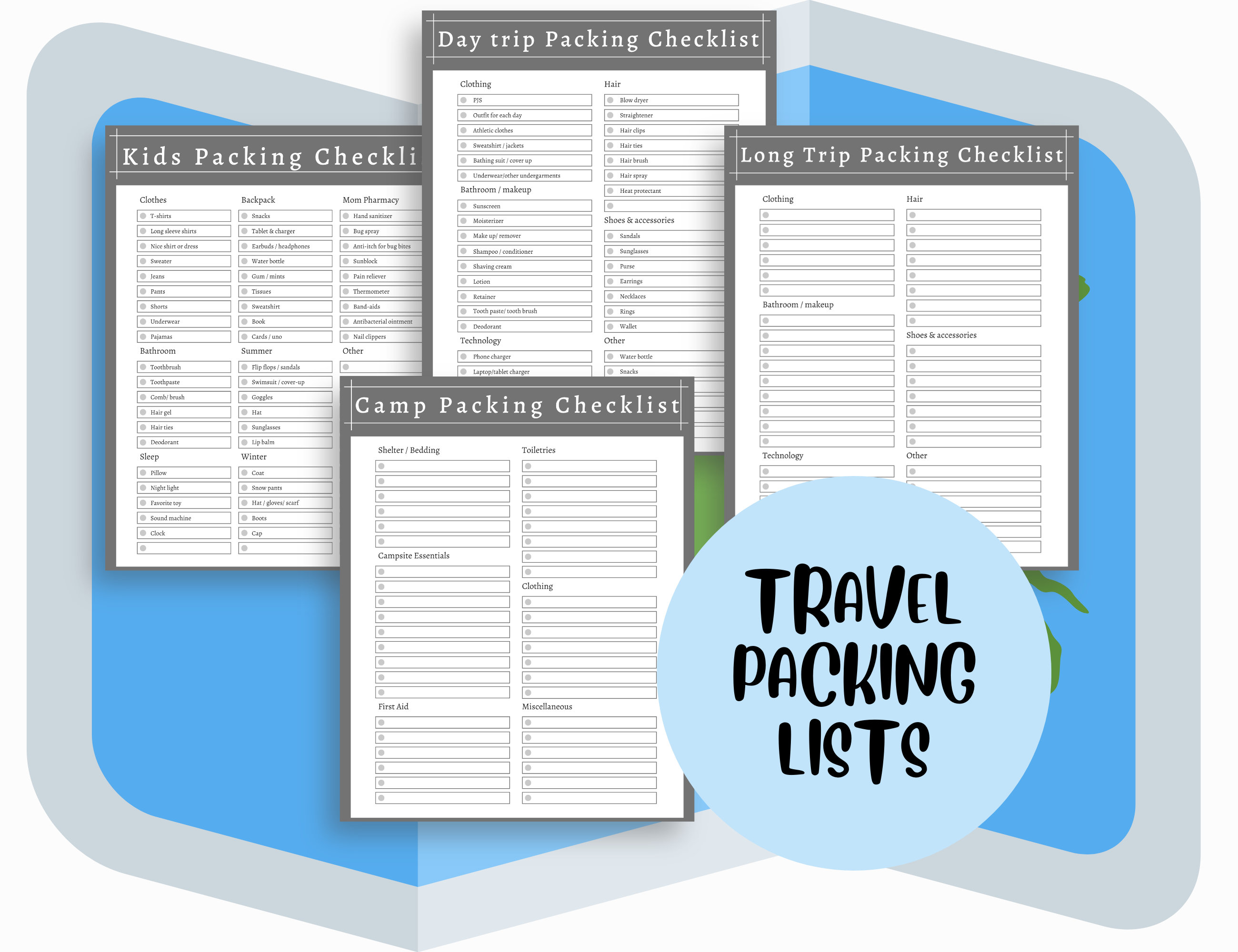 Printable Travel Packing Lists - Etsy