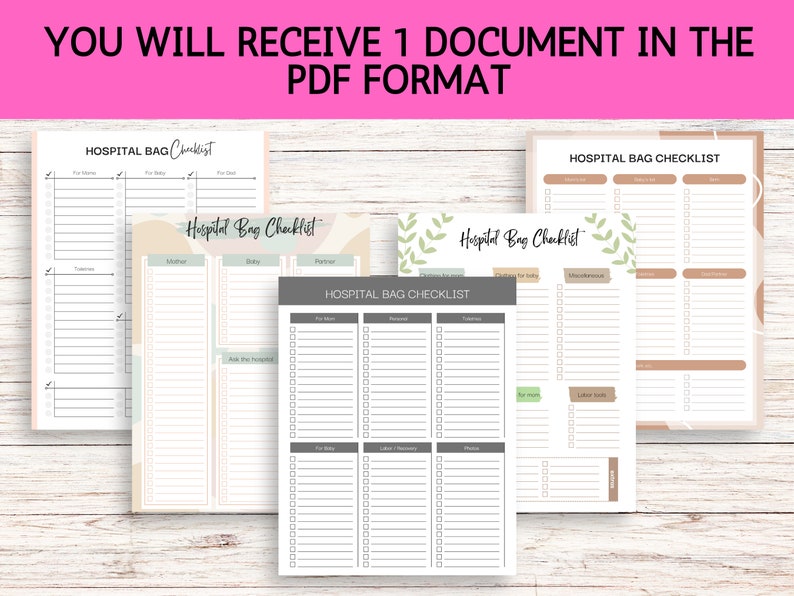 Blank Hospital Bag Checklist for Labor and Delivery Printable, Hospital ...