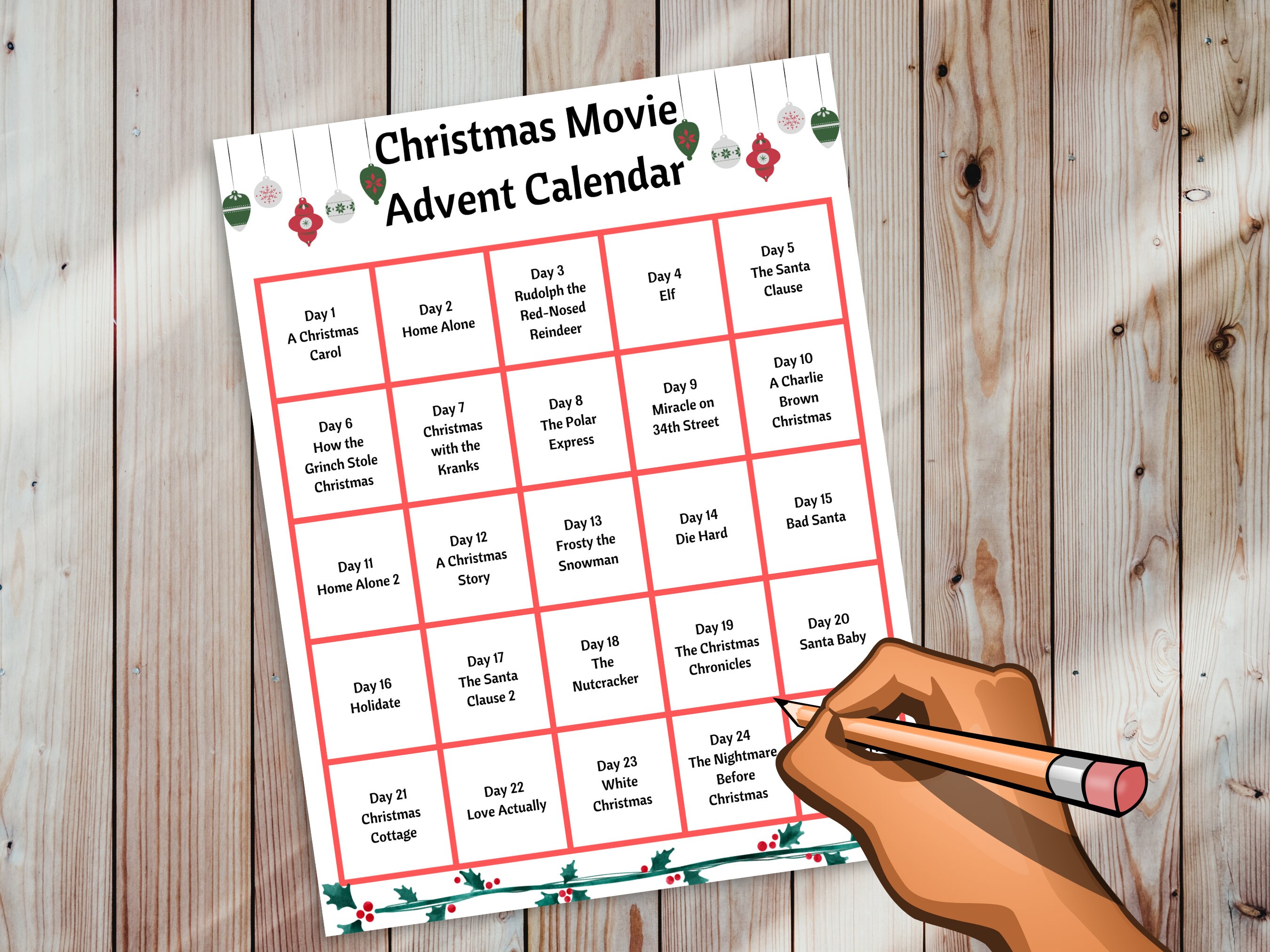 Christmas Advent Calendar Printable, Christmas Calendar, Kids Advent ...