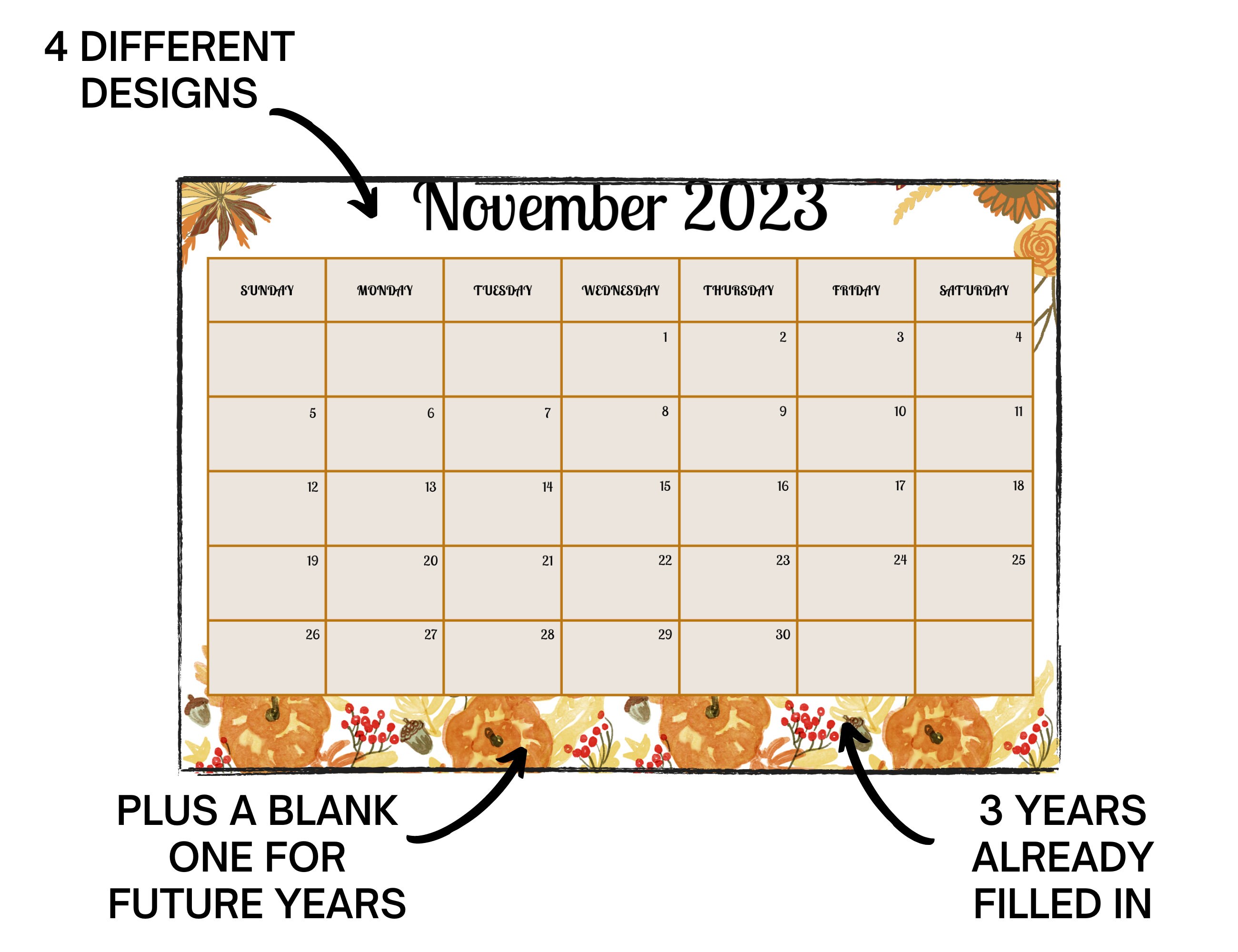 Printable November Calendars - Etsy