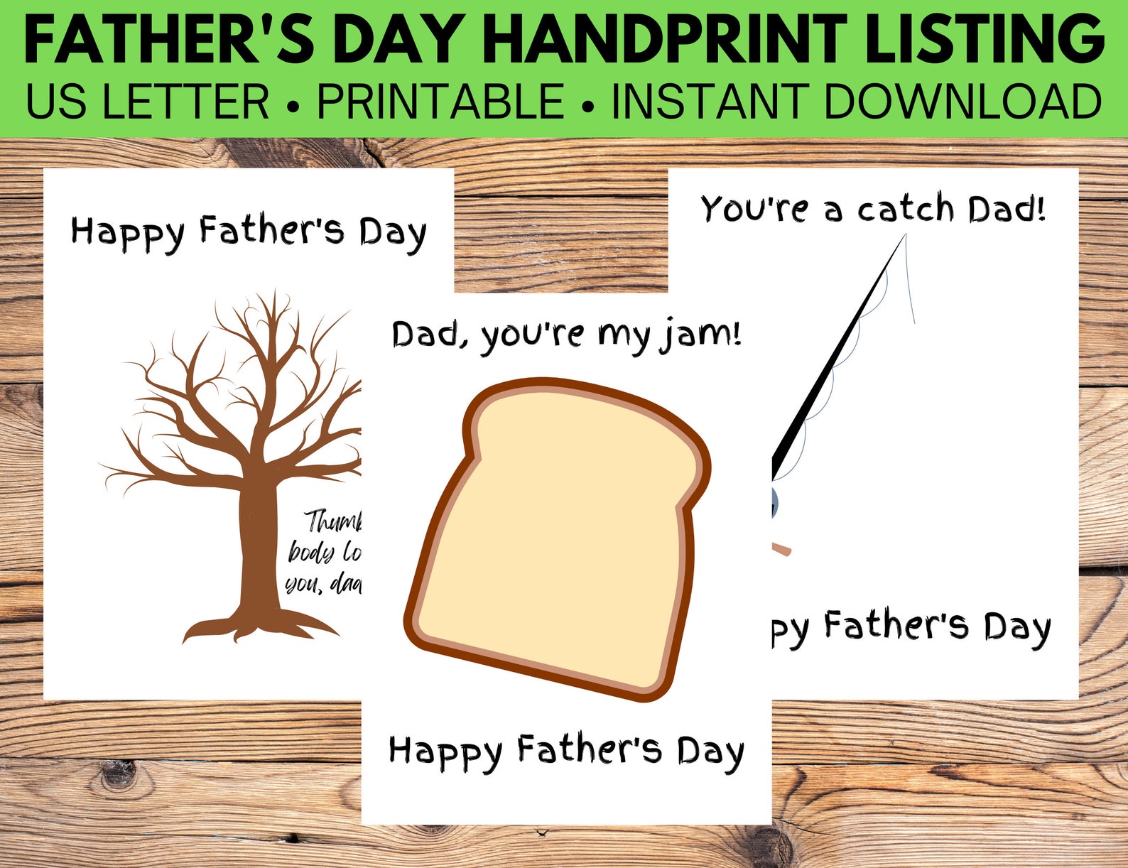 FIVE Father's Day Handprint Art Printable Keepsake, Footprint Art Craft ...