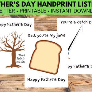 FIVE Father's Day Handprint Art Printable Keepsake, Footprint Art Craft ...