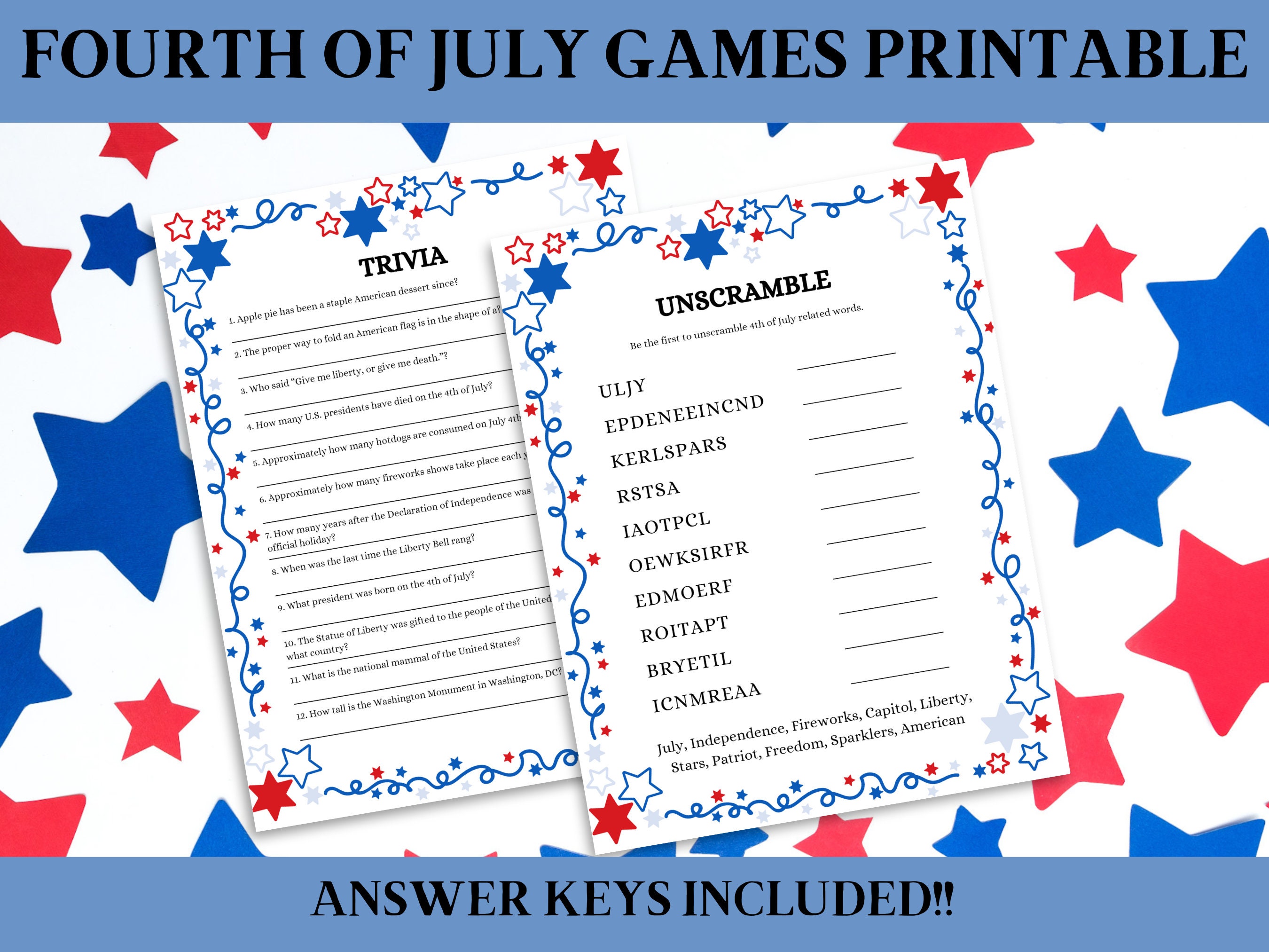 Eleven 4th of July Game Bundle Printable, INSTANT DOWNLOAD ...