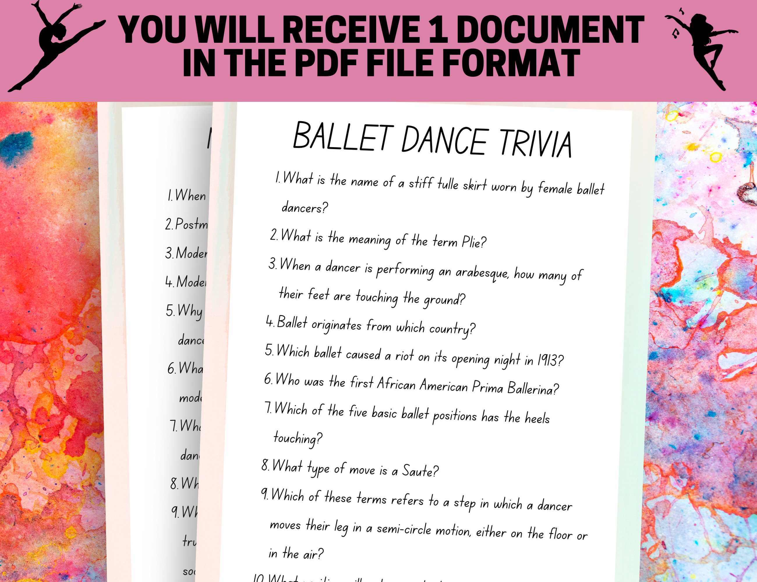 Dance Trivia Games Printable, Dance Teacher Printable, Dance Printable ...