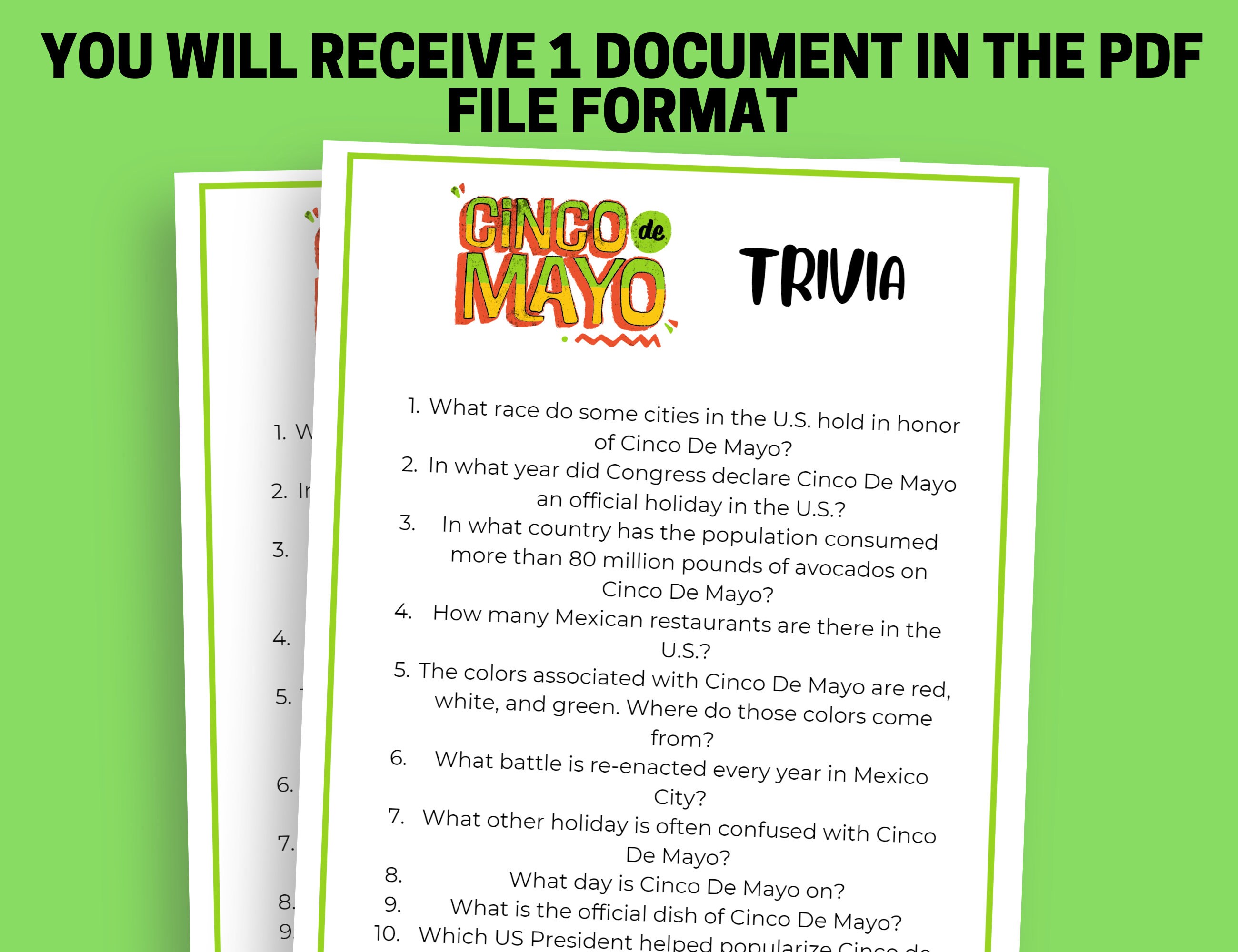 Cinco De Mayo Trivia Game Printable, Mexican Fiesta Game, Fun Fiesta ...