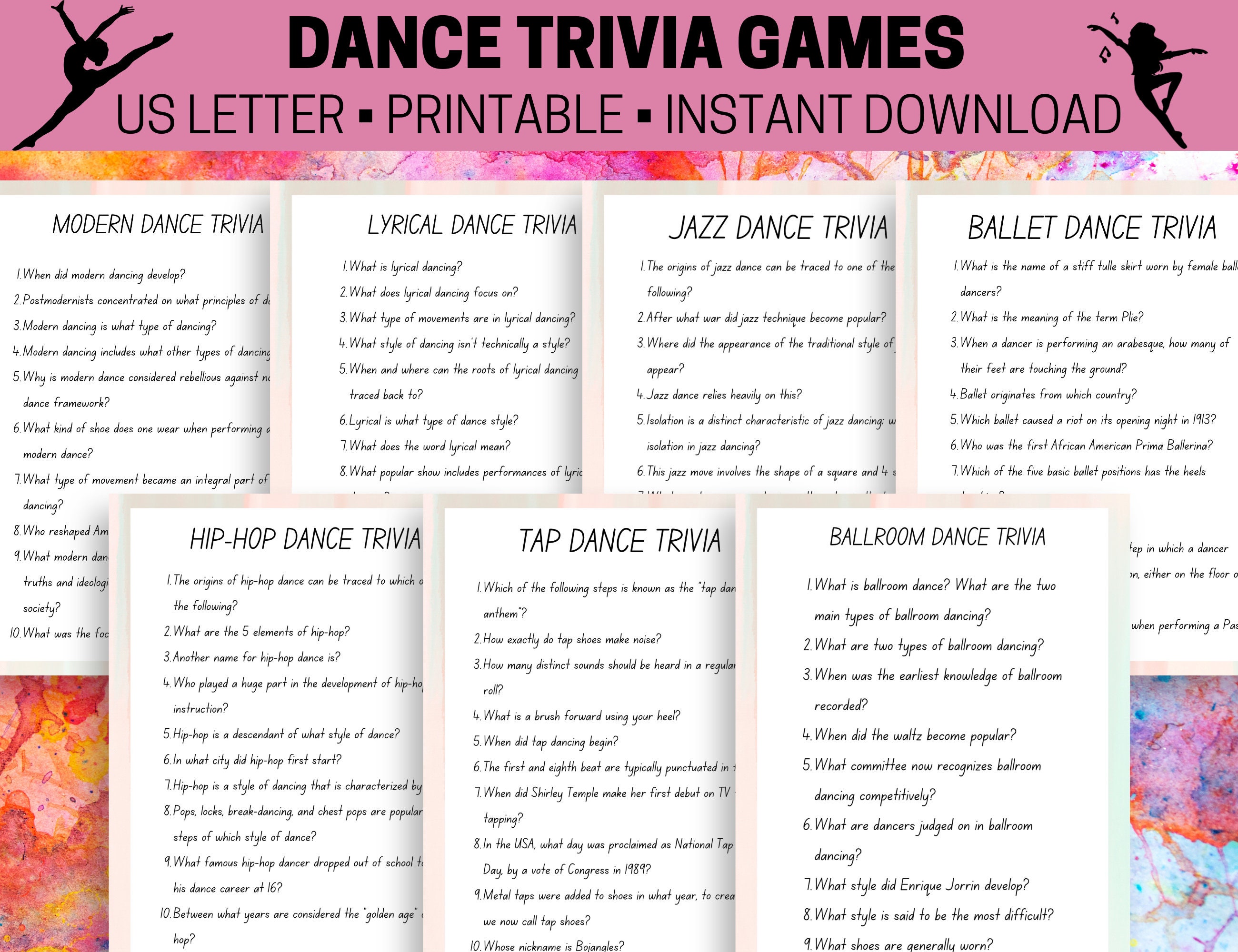 Dance Trivia Games Printable, Dance Teacher Printable, Dance Printable ...