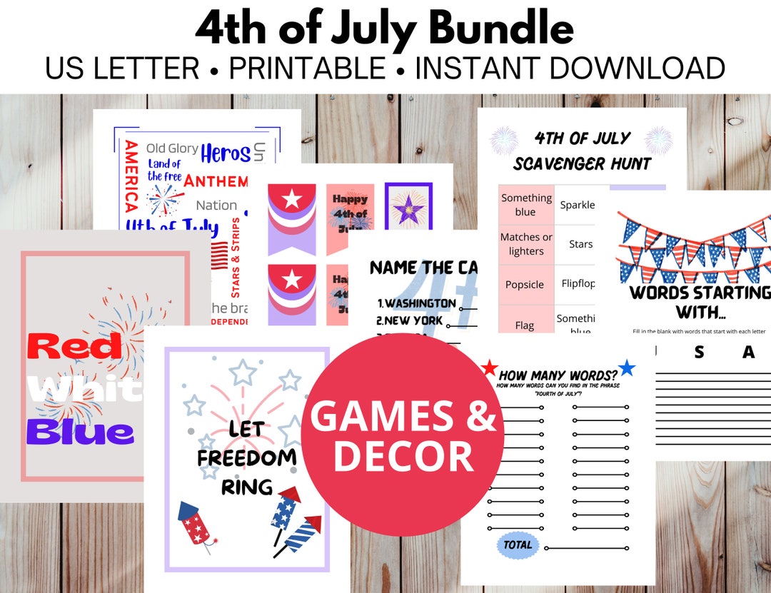 4th of July Decor & Game Bundle Printable - Etsy
