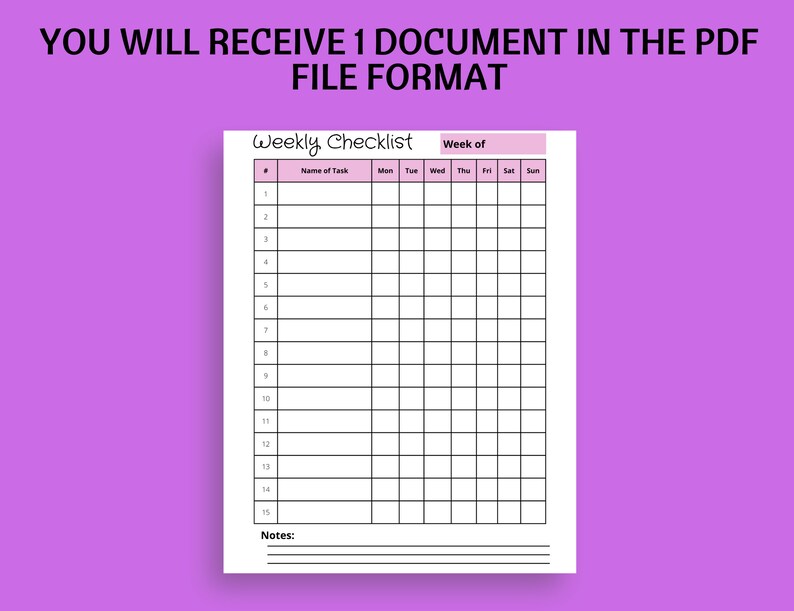 Weekly Checklist Printable, Weekly Checklist Pdf, Weekly Checklist ...
