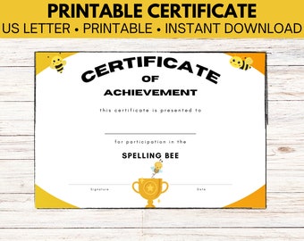 Spelling Bee Certificate Printable, Spelling Bee, Spelling Award ...