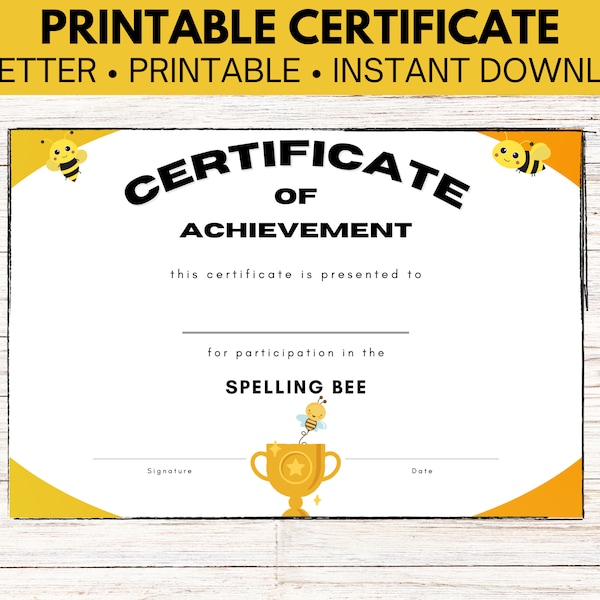 Spelling Bee Editable Certificate - Etsy