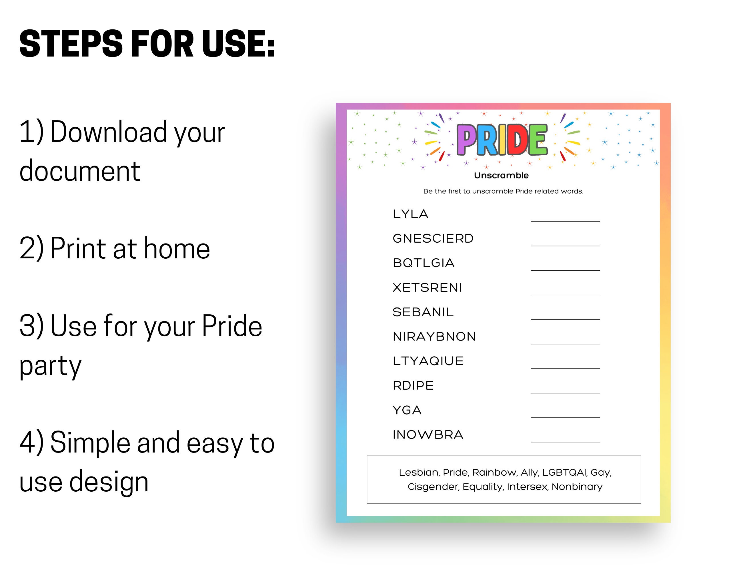PRIDE Month Game Printable, LGBTQ+ Pride Party Game, Pride Unscramble ...