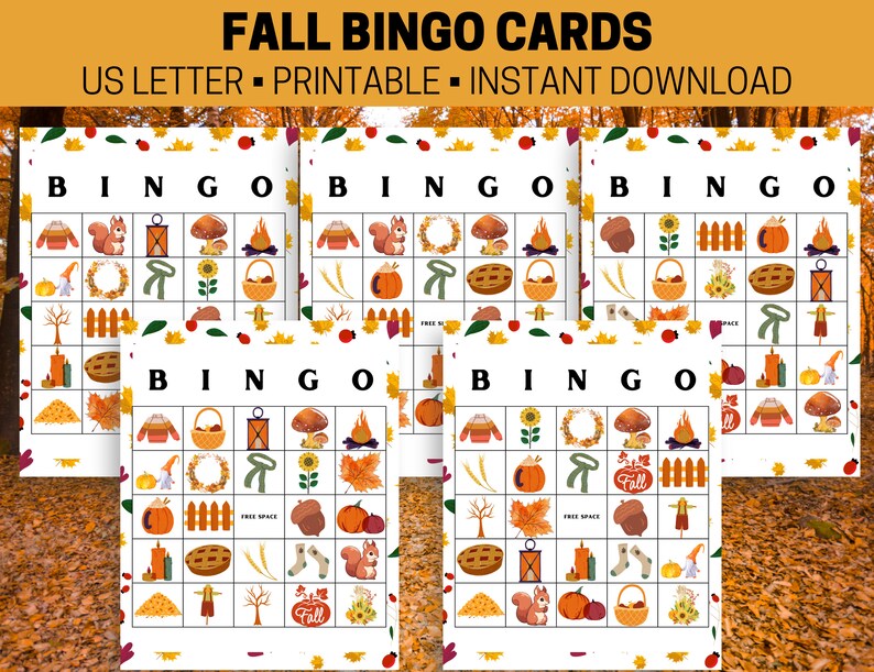 50 Page Fall Bingo Cards Printable, Fall Bingo Printable, Fall Party ...