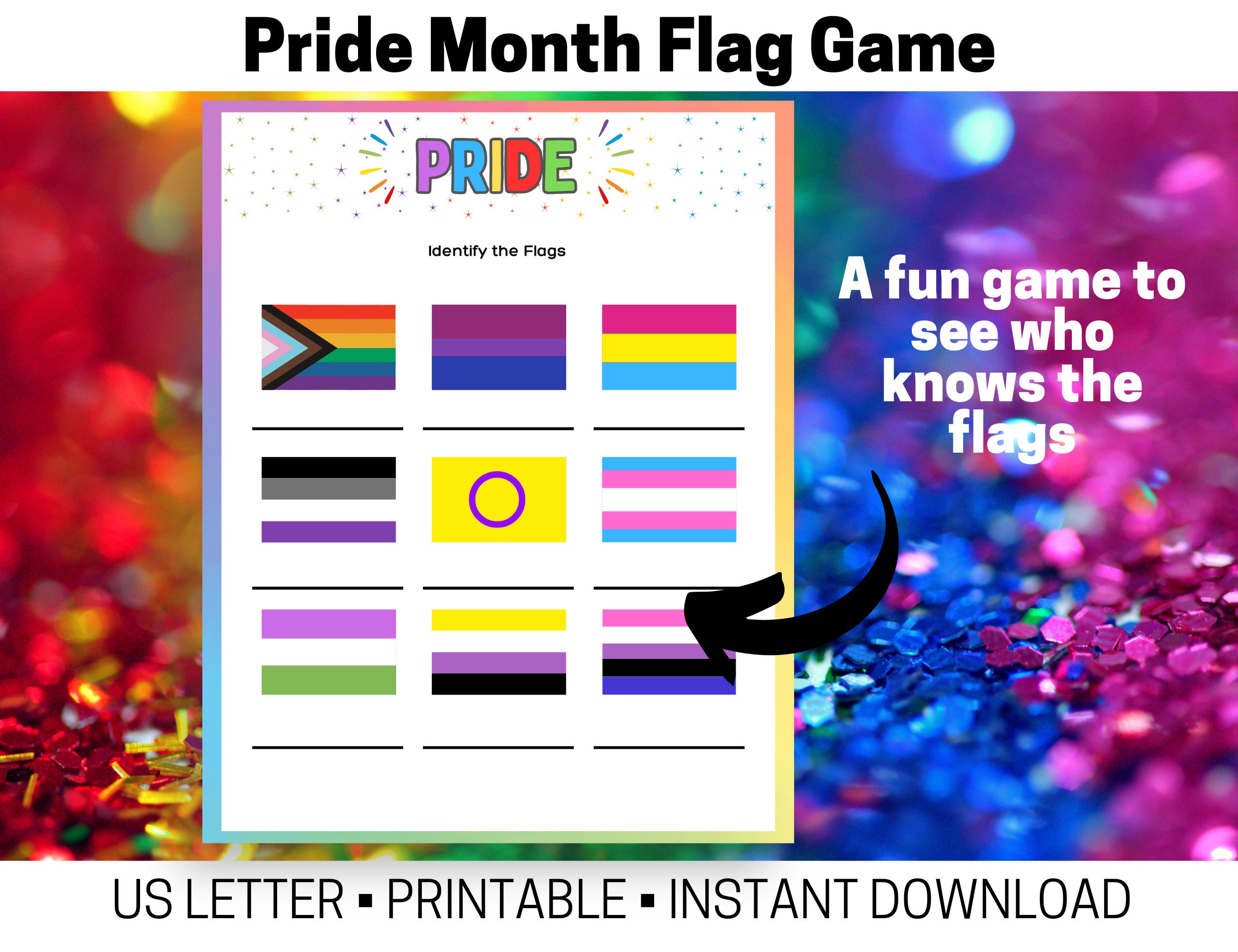 PRIDE Month Game Printable, LGBTQ+ Pride Party Game, Pride Flags Game ...