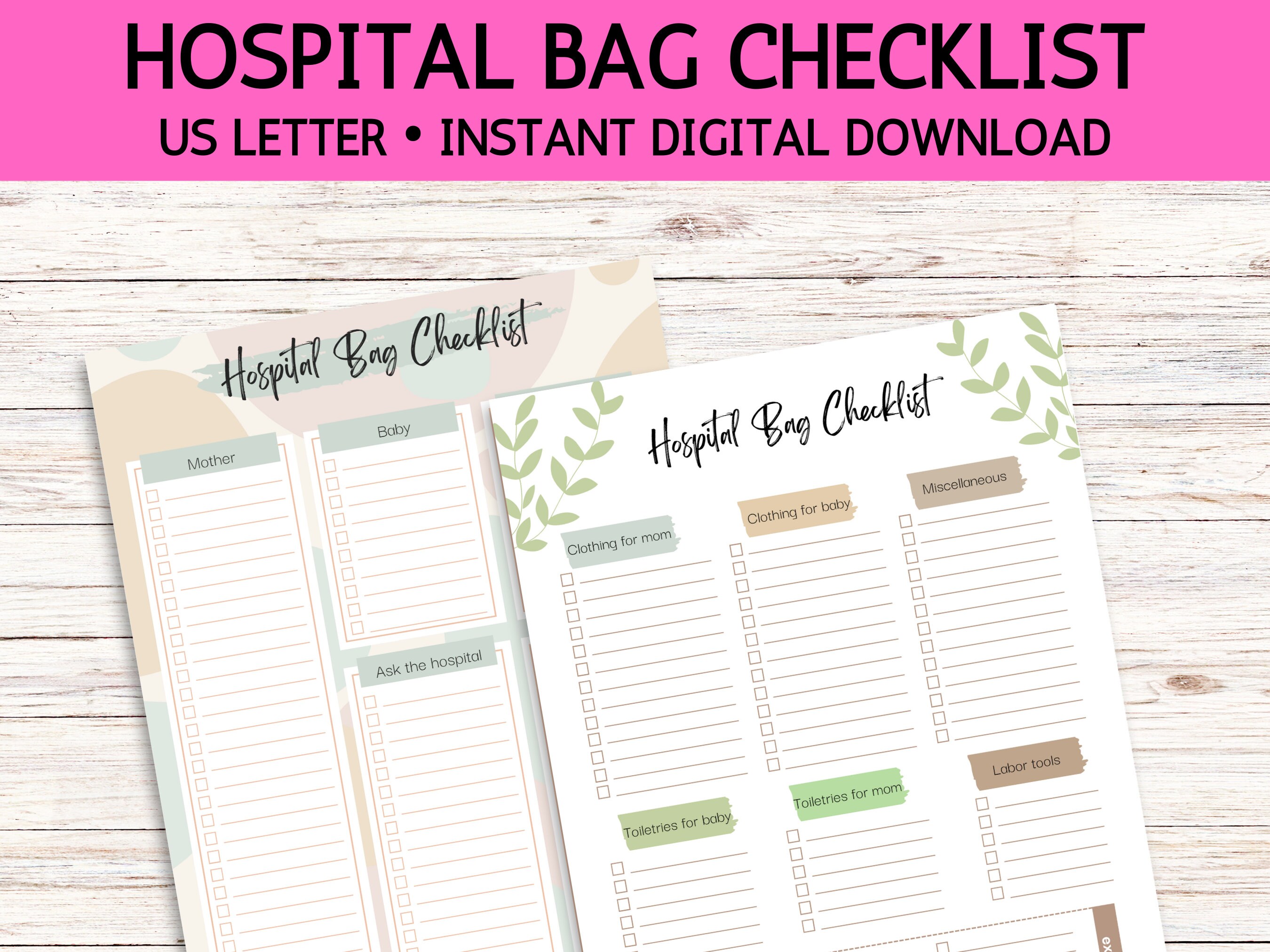 Blank Hospital Bag Checklist for Labor and Delivery Printable, Hospital ...