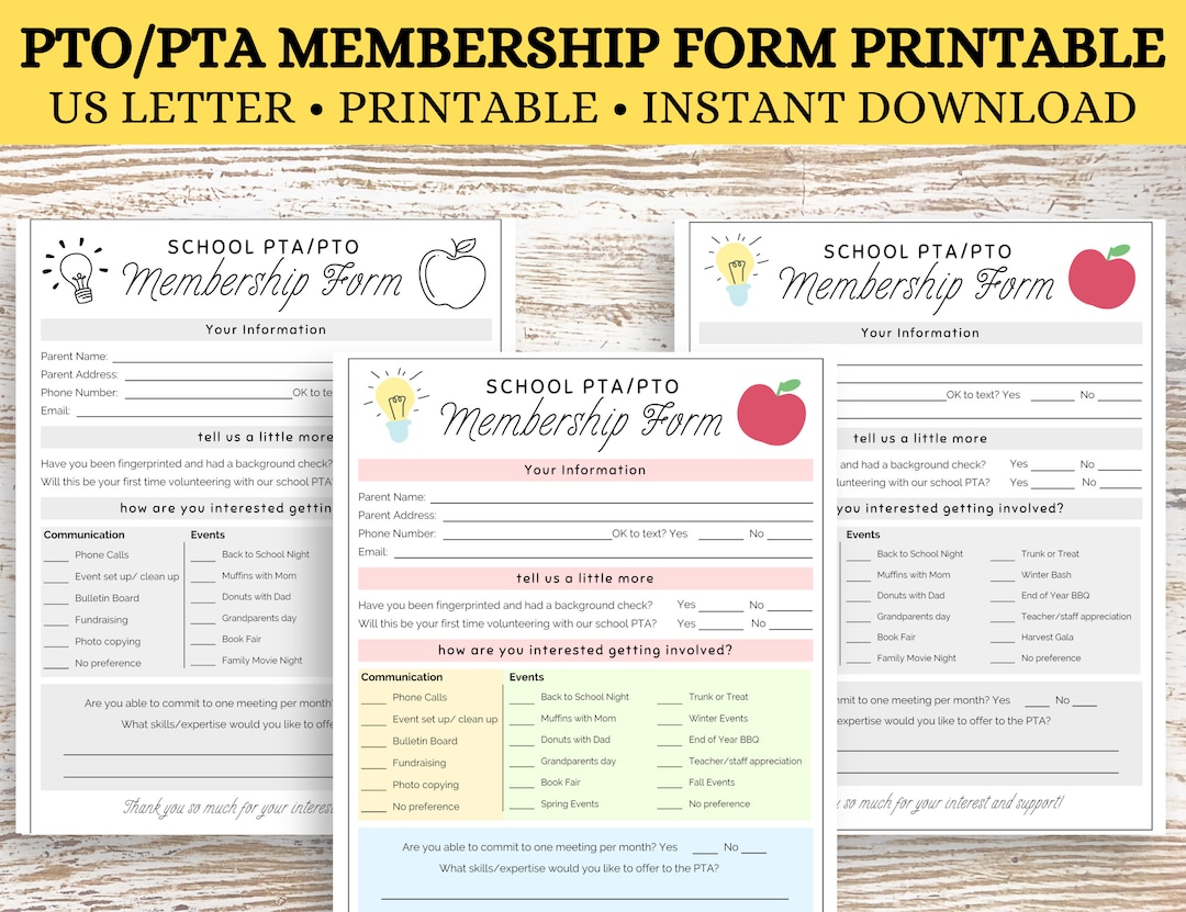 Editable PTO/PTA Membership Form Printable Pdf, PTSA Membership Form ...
