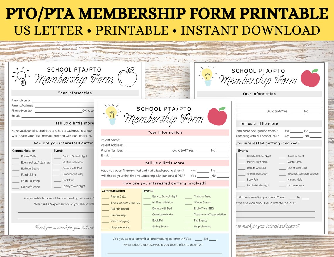 Editable PTO/PTA Membership Form Printable Pdf, PTSA Membership Form ...