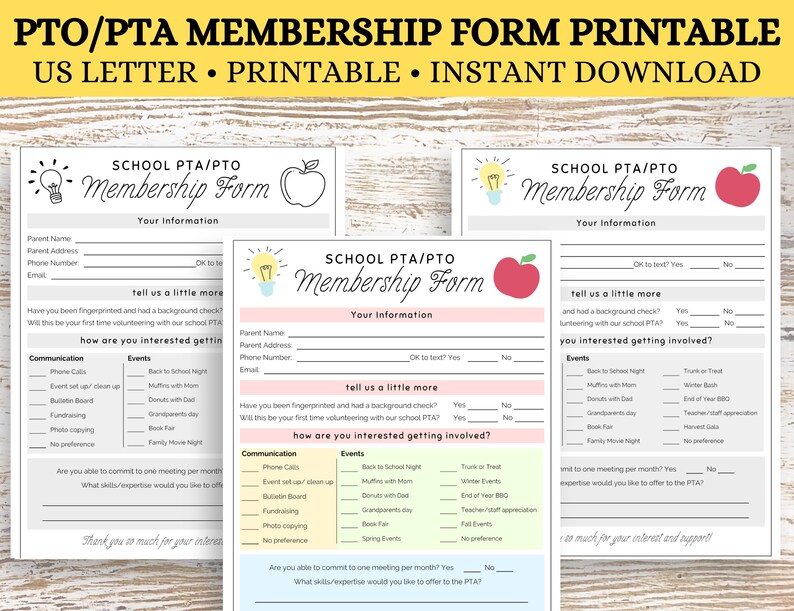 Editable PTO/PTA Membership Form Printable Pdf, PTSA Membership Form ...
