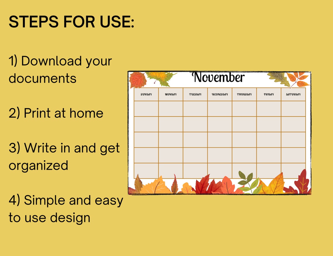 Printable November Calendars - Etsy