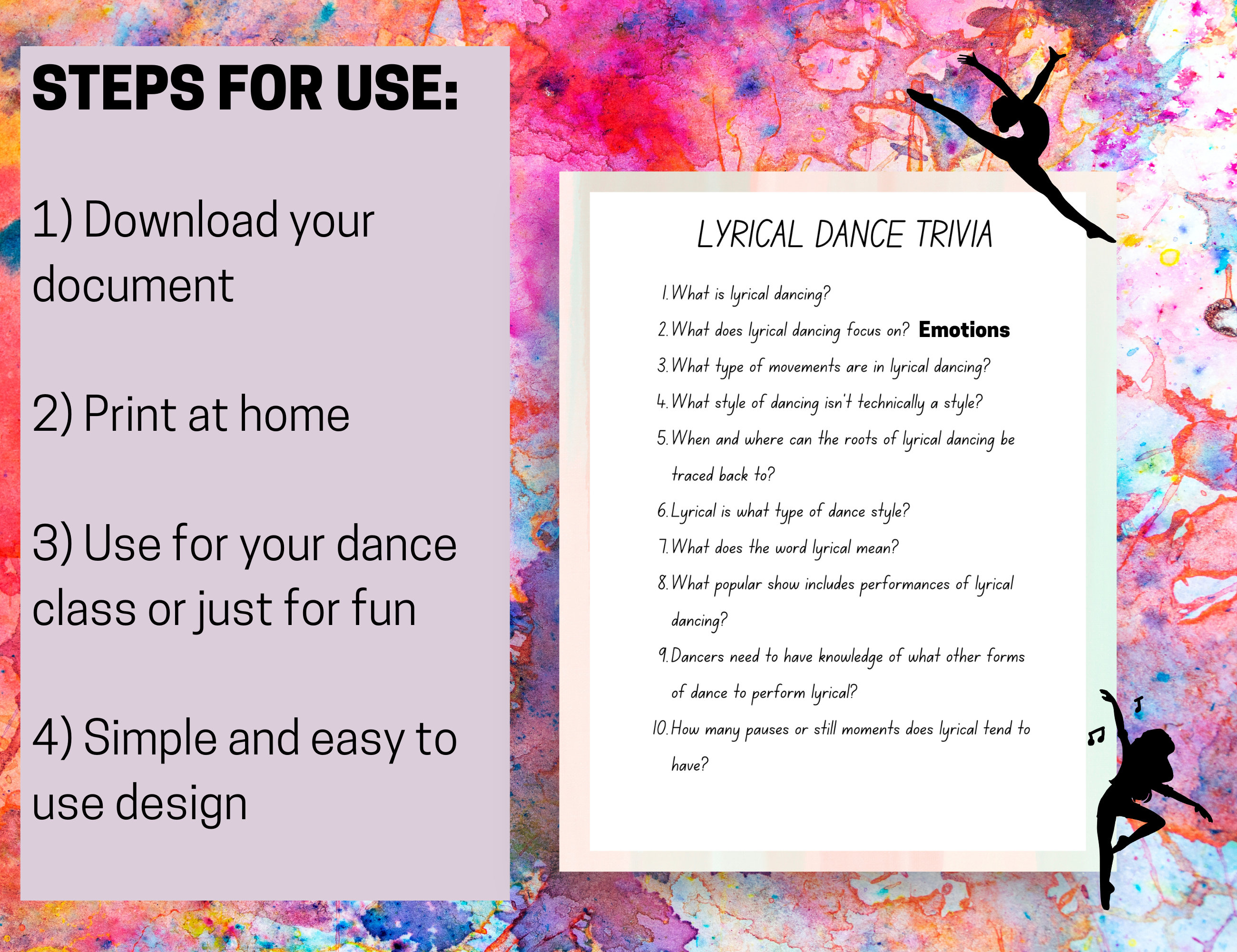 Dance Trivia Games Printable, Dance Teacher Printable, Dance Printable ...