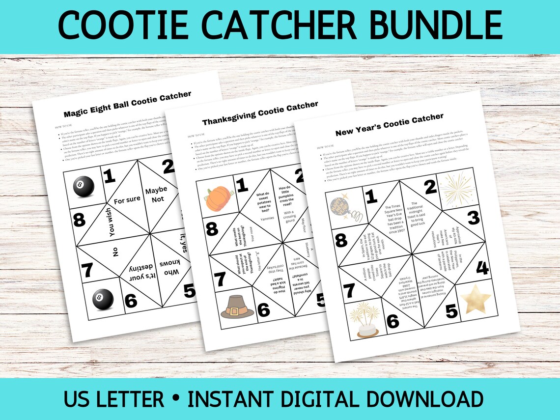 10 Page Cootie Catcher Bundle Printable, Holiday Cootie Catcher, Magic ...