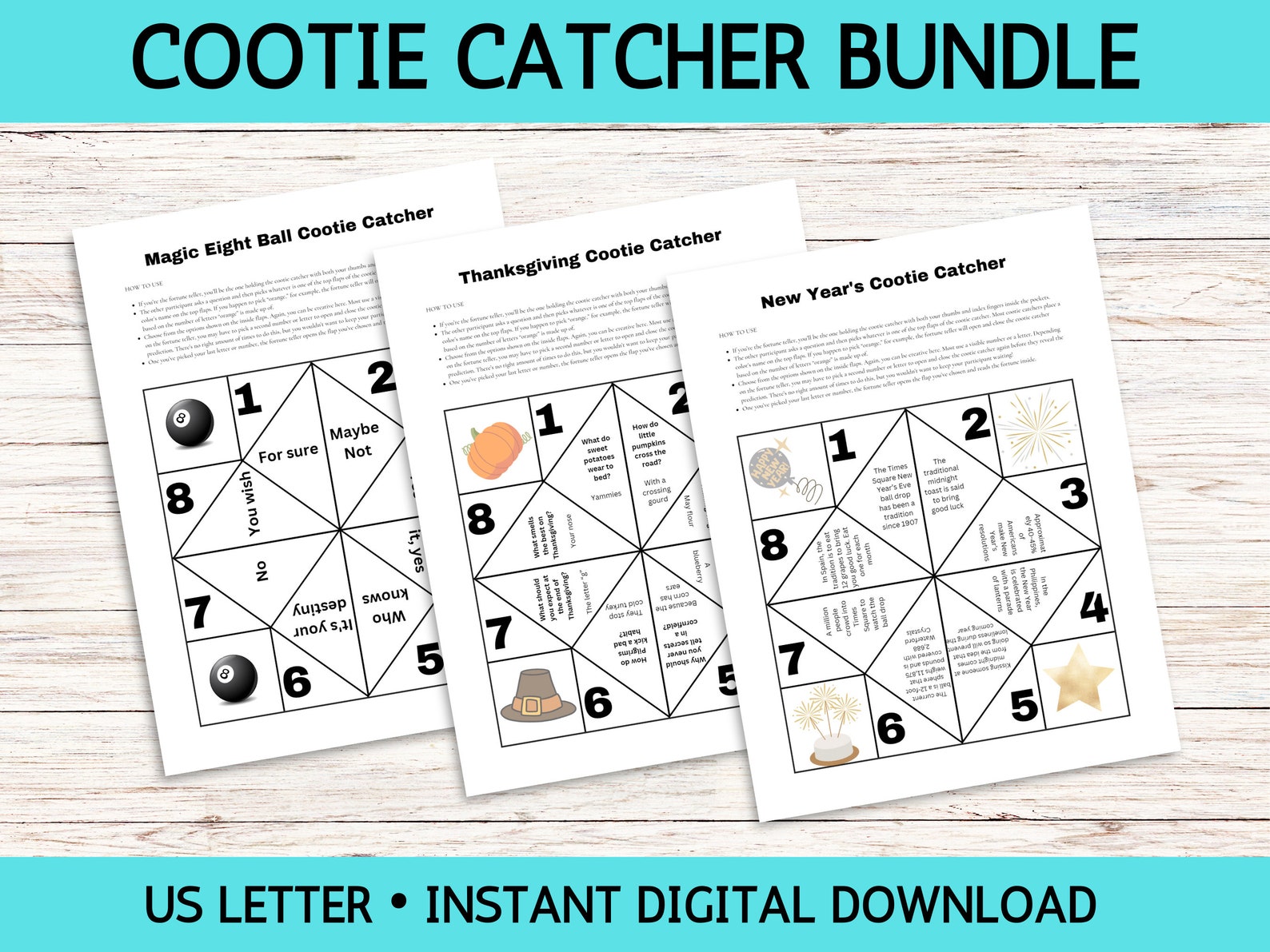 10 Page Cootie Catcher Bundle Printable, Holiday Cootie Catcher, Magic ...