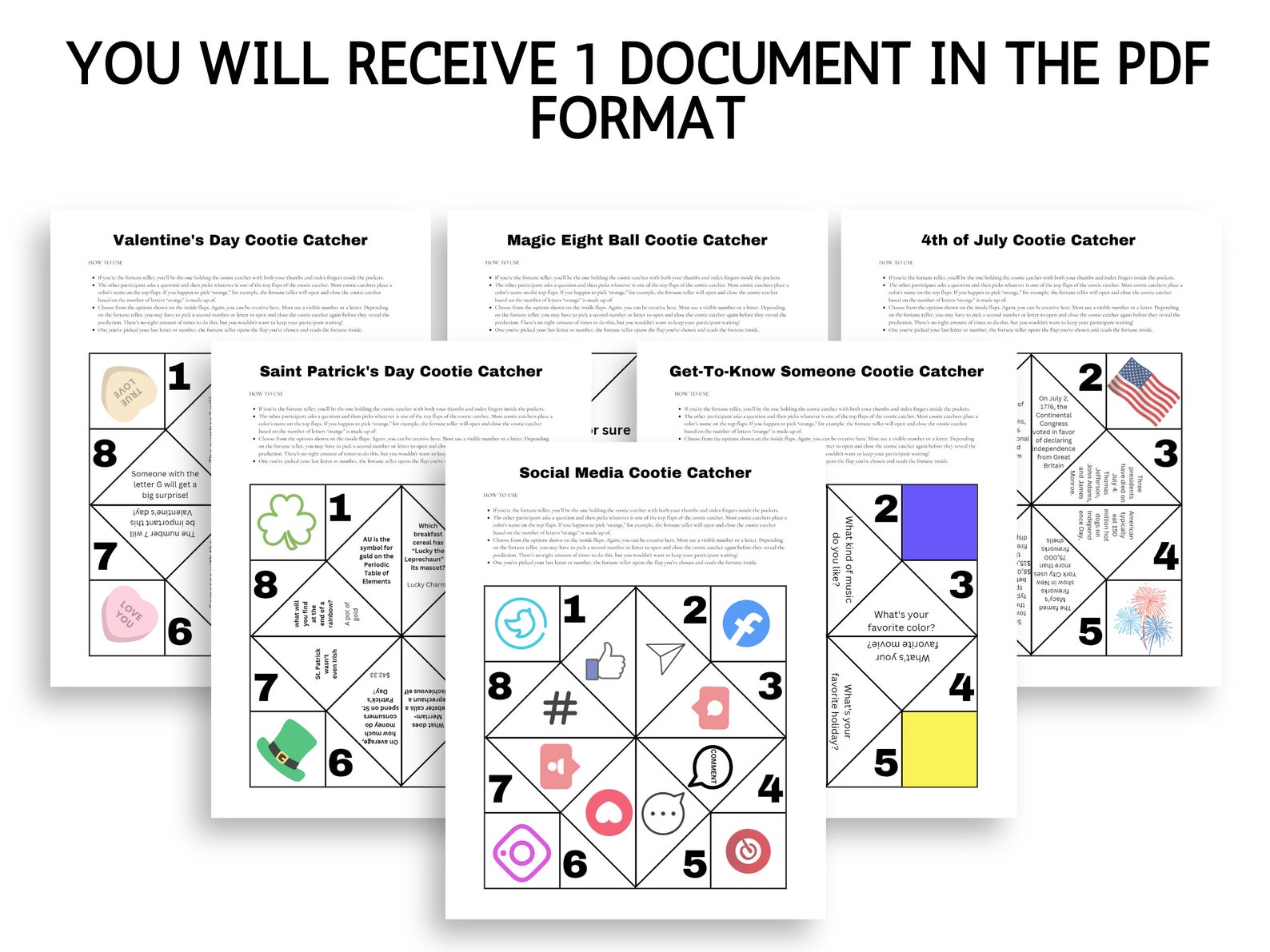 10 Page Cootie Catcher Bundle Printable, Holiday Cootie Catcher, Magic ...