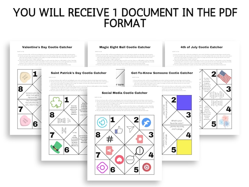 10 Page Cootie Catcher Bundle Printable, Holiday Cootie Catcher, Magic ...
