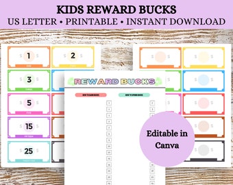 Reward Bucks for Kids DIGITAL Reward System Play Money Chore Chart Page ...