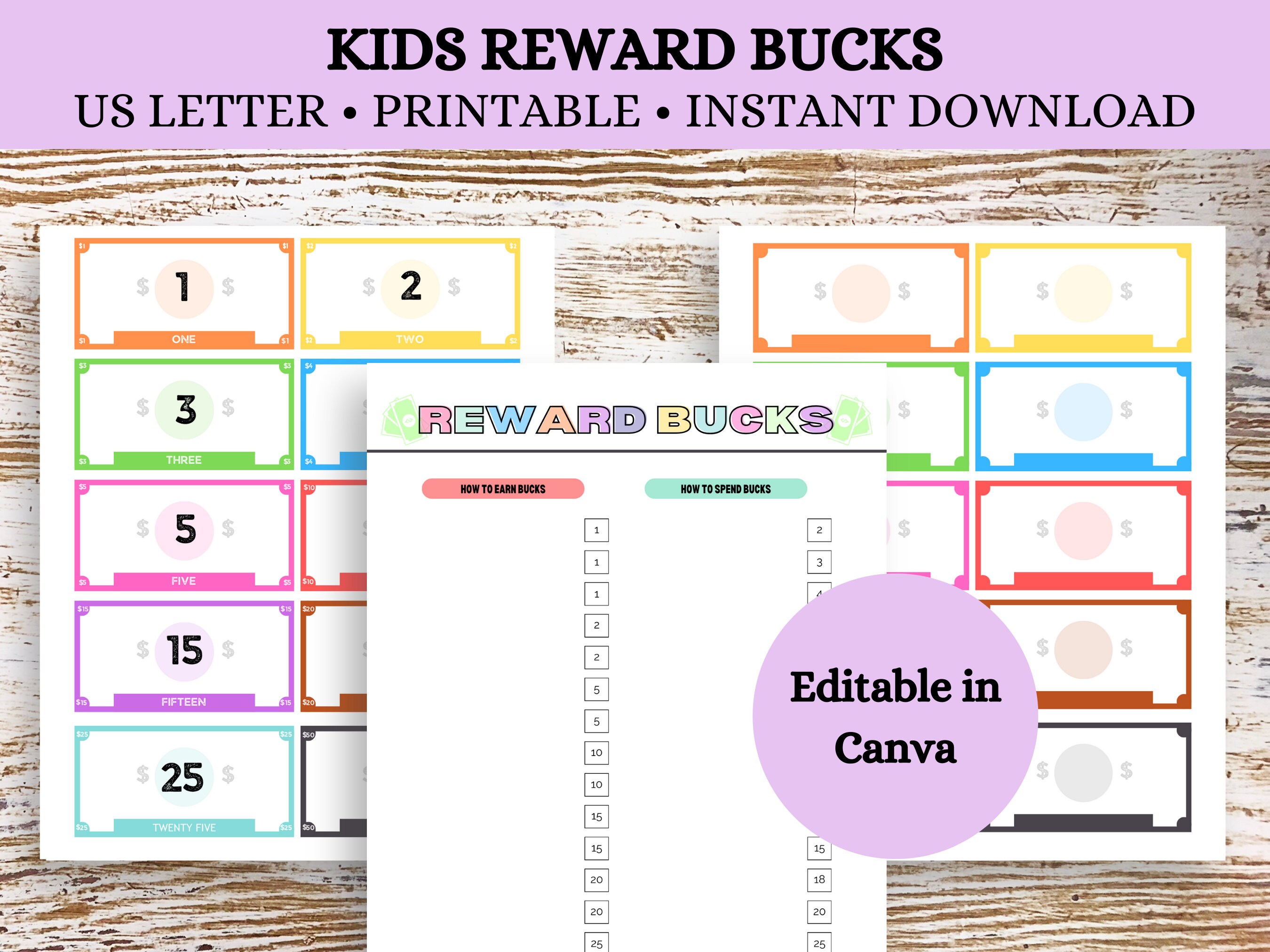 Reward Bucks for Kids DIGITAL, Reward System, Play Money, Chore Bucks ...