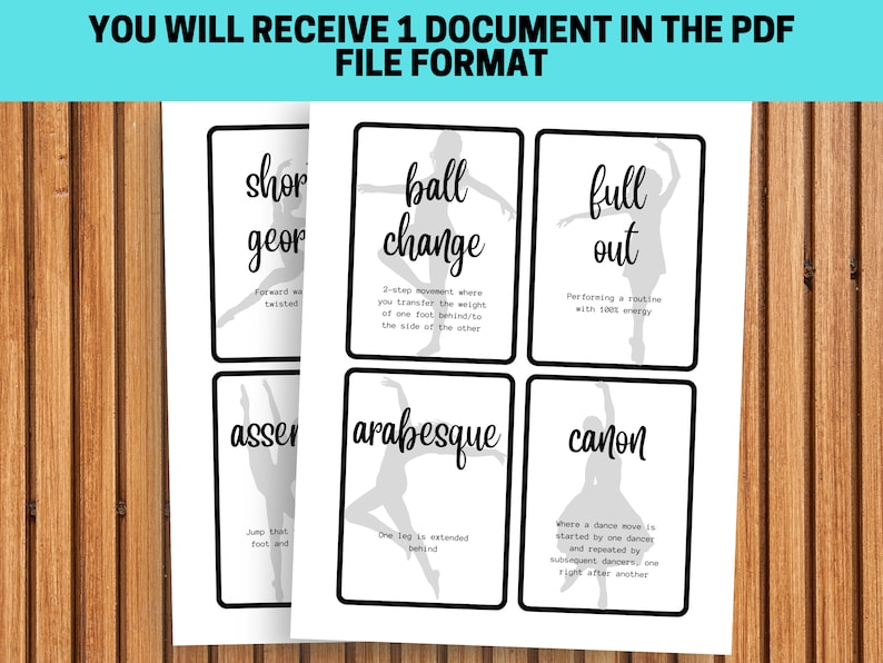 52 Dance Vocabulary Flashcards Printable, Dance Teacher Printable ...