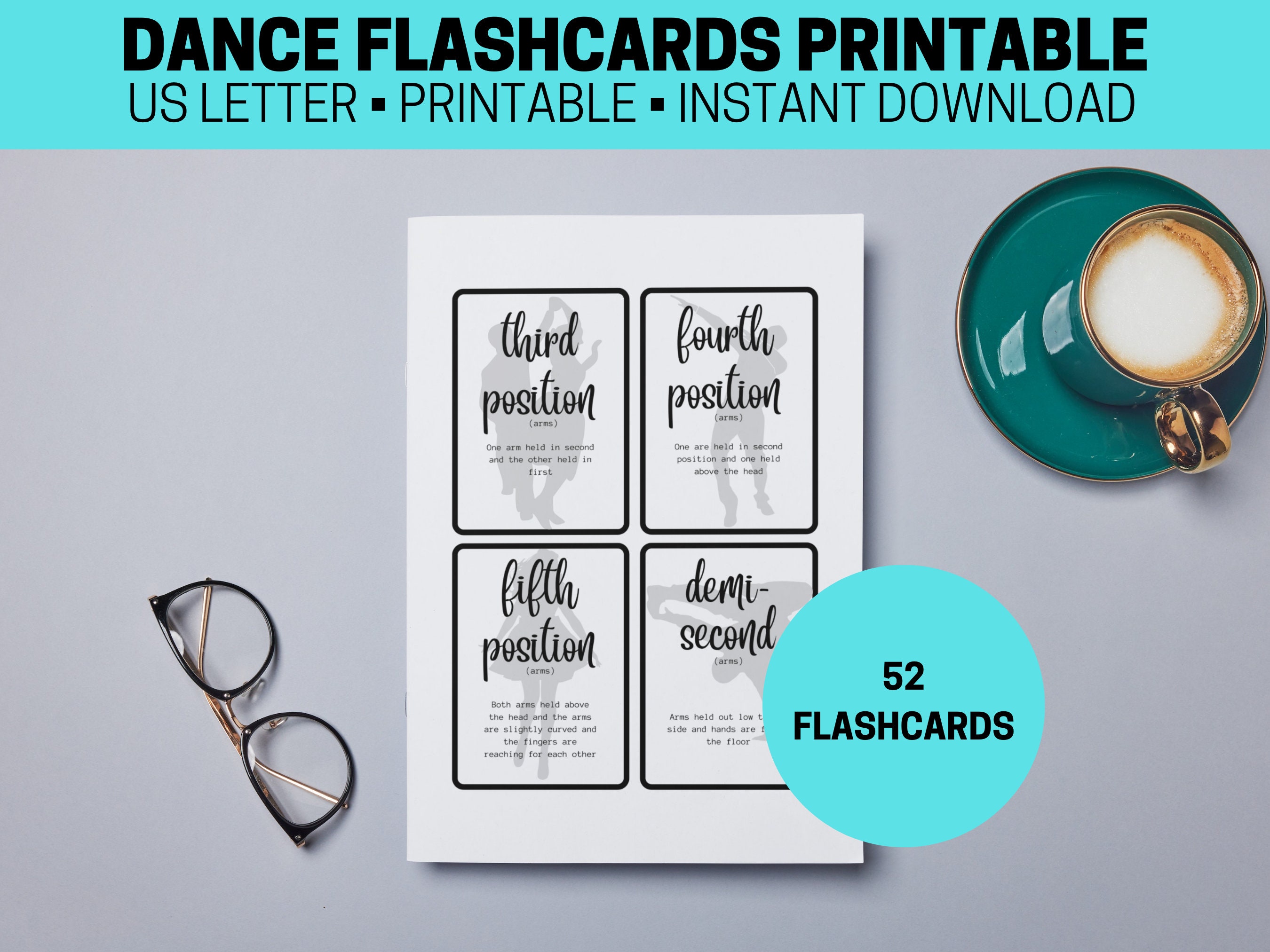 52 Dance Vocabulary Flashcards Printable, Dance Teacher Printable ...