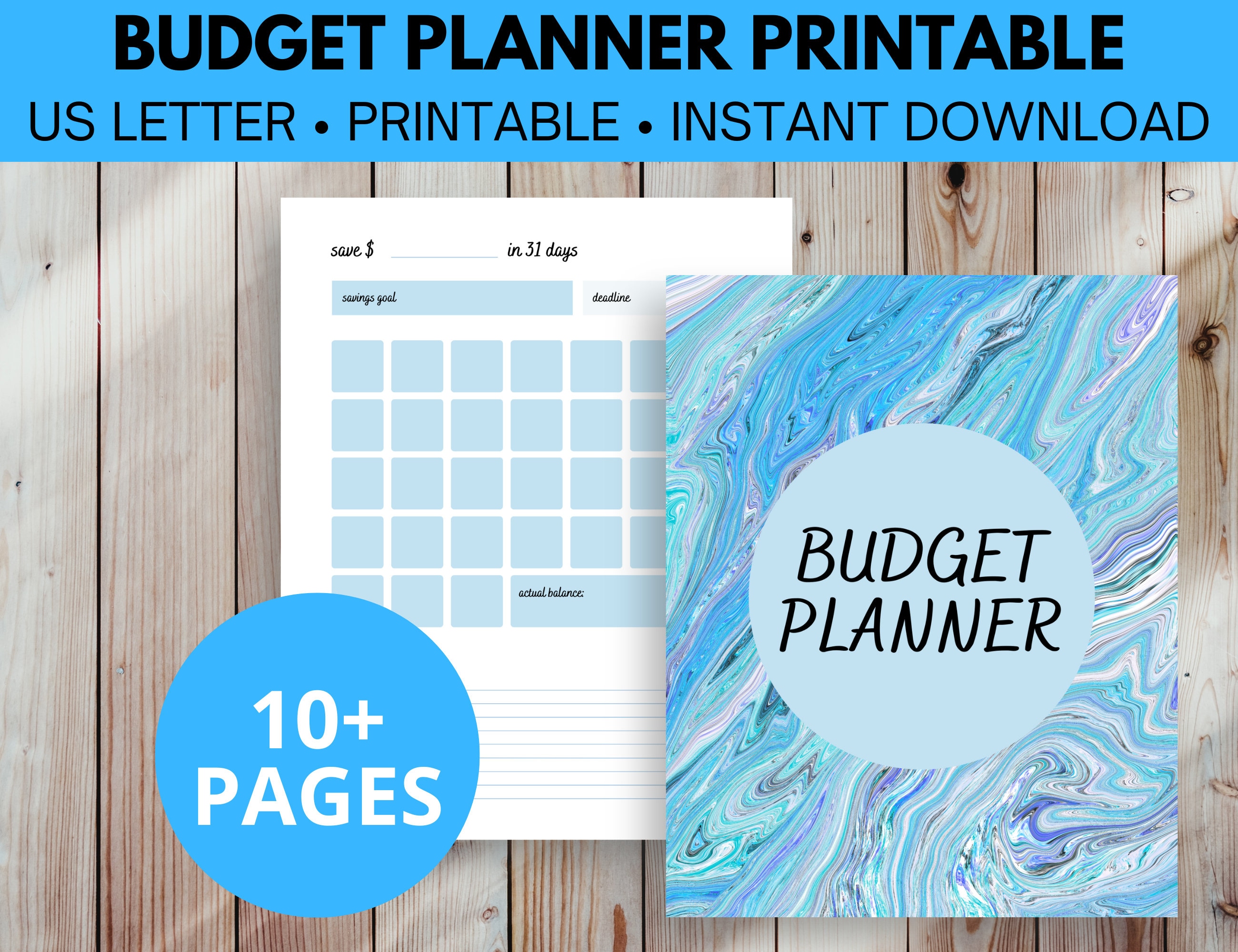 Blue Budget Planner Printable, Budget Planner Pdf, Minimalistic Budget ...