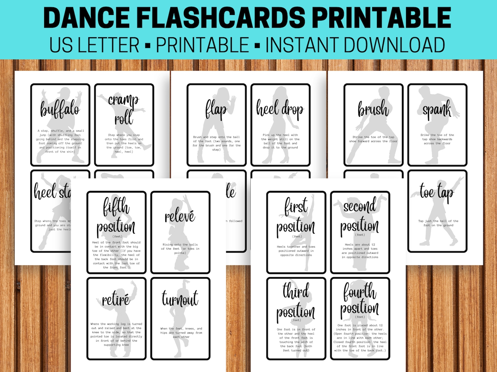 52 Dance Vocabulary Flashcards Printable, Dance Teacher Printable ...