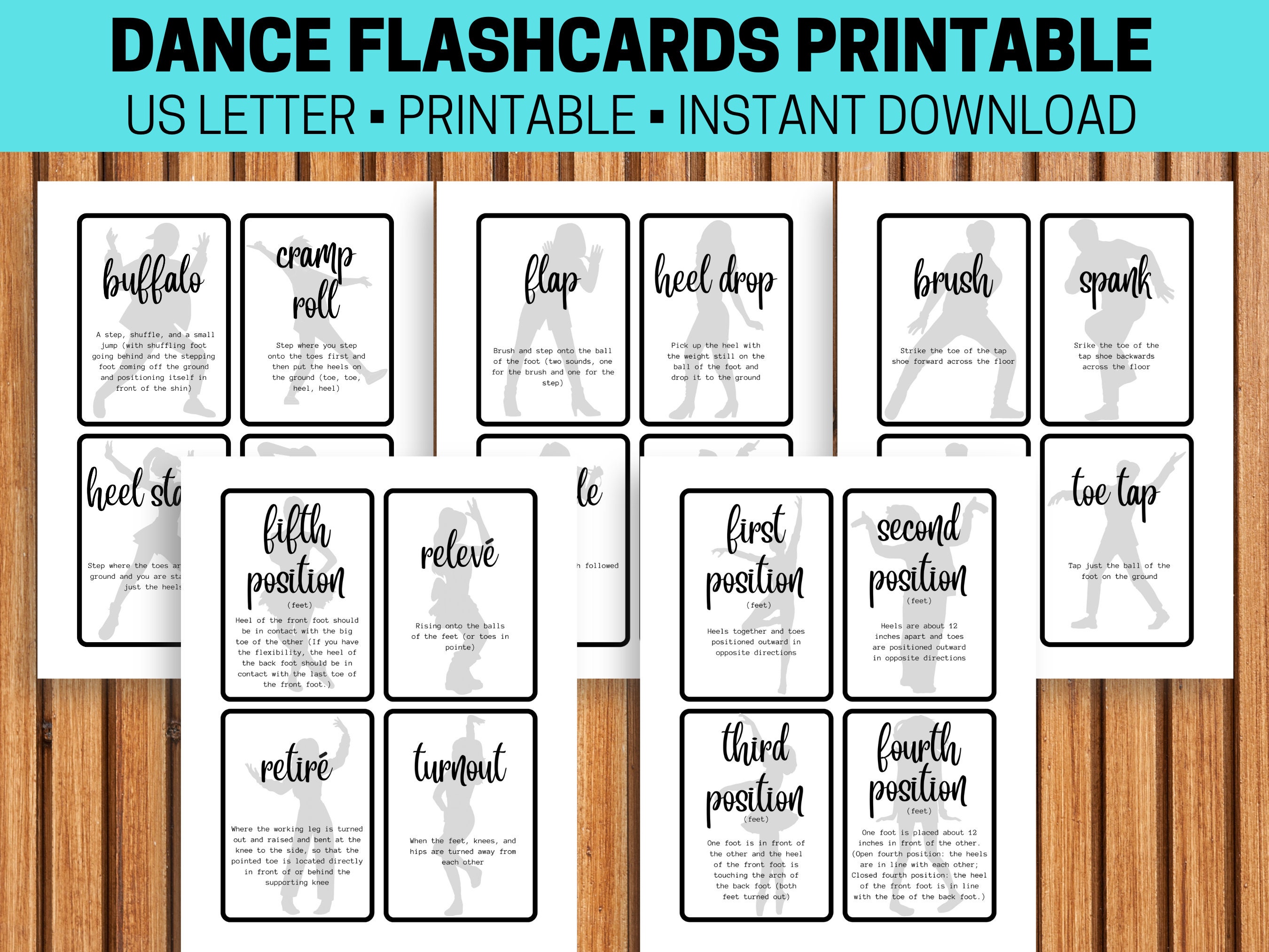 52 Dance Vocabulary Flashcards Printable, Dance Teacher Printable ...