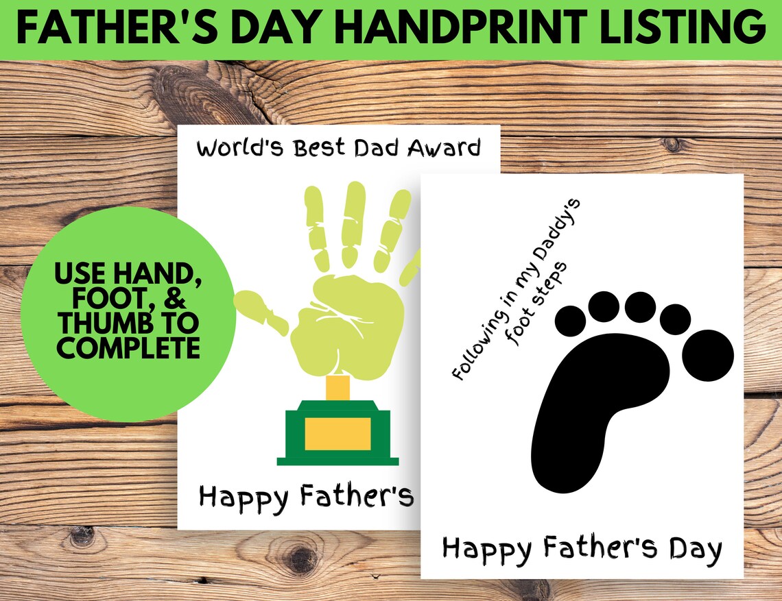 FIVE Father's Day Handprint Art Printable Keepsake, Footprint Art Craft ...