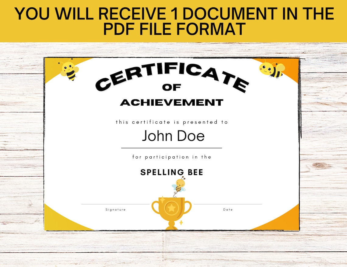 Spelling Bee Certificate - Etsy