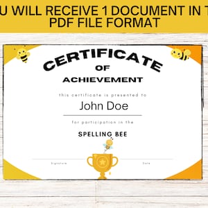 Spelling Bee Certificate - Etsy