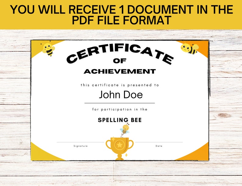 Spelling Bee Certificate - Etsy