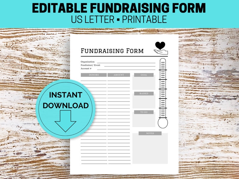 Editable Fundraising Form Printable, Donation Tracker (US Letter) (PDF ...